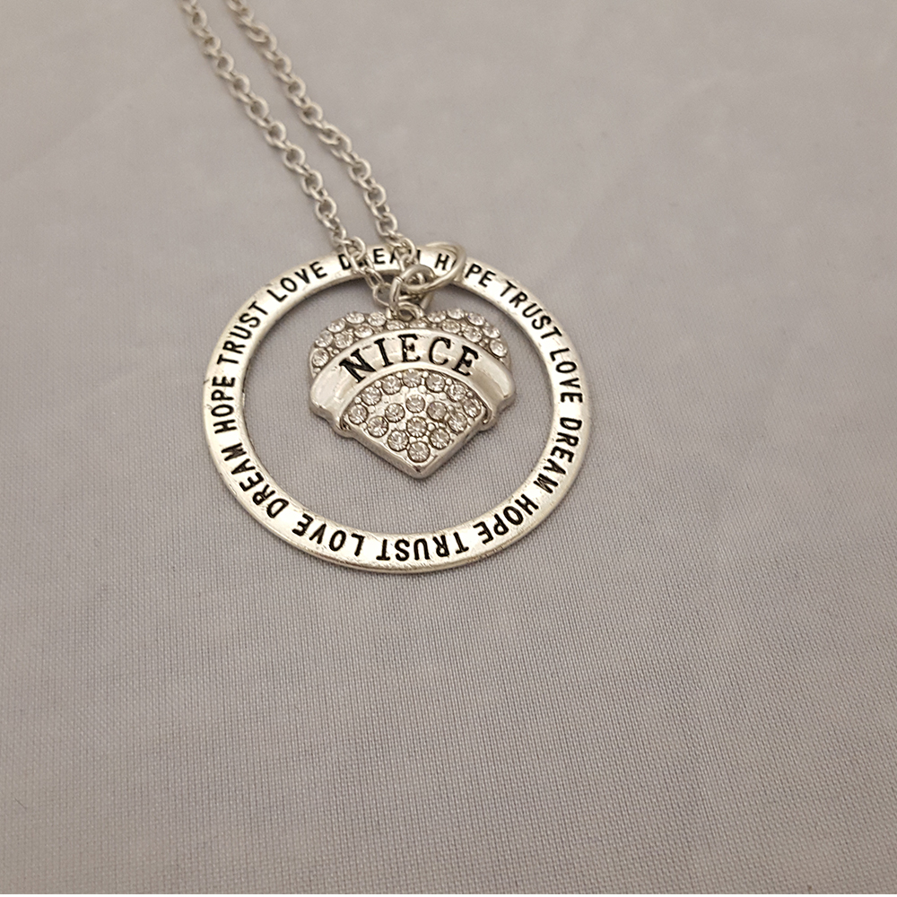 Silver Neice Hope Trust Love Dream Heart Necklace
